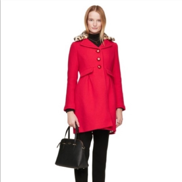 kate spade | Jackets & Coats | Kate Spade Red Wool Leopard Collar Coat ...